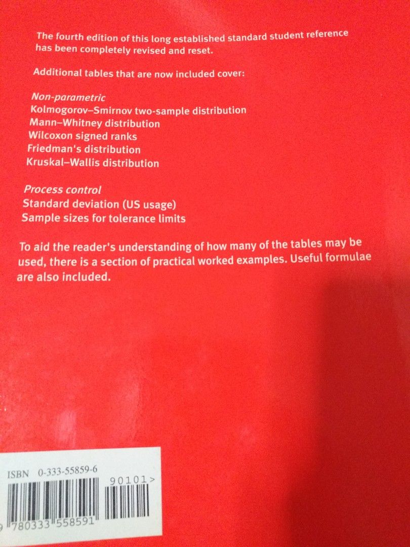Statistical Tables Book, Hobbies & Toys, Books & Magazines, Textbooks ...