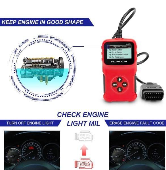 WOHOOH Universal OBD2 Scanner Engine Fault Reader, Read Clear Codes ...
