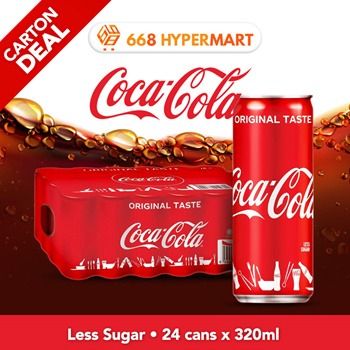 100 PLUS / Coca-Cola Coke Original (Less Sugar) 24 Cans x 320ml, Food ...