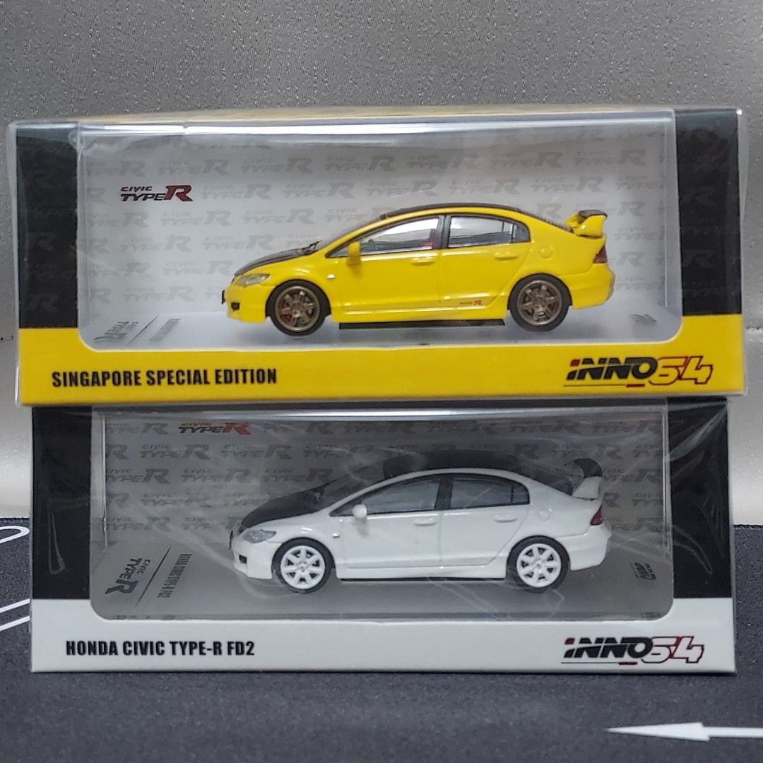 1/64 Honda Civic Type-R (FD2) carbon hood yellow and white, Hobbies ...