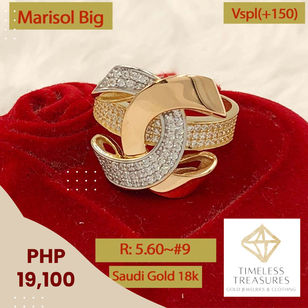 18K Saudi Gold Marisol Big Ring (5.6g) Size 9, Women's Fashion, Jewelry ...