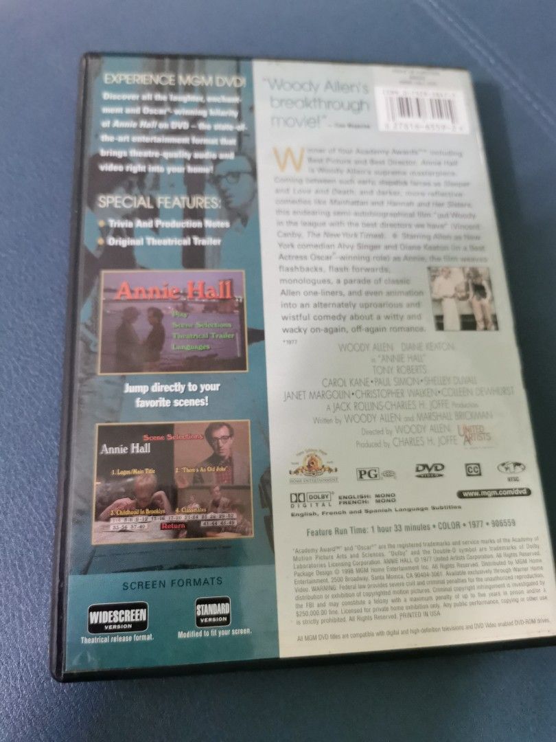 電影 Annie hall DVD, 興趣及遊戲, 音樂樂器 & 配件, 音樂與媒體 - CD 及 DVD - Carousell