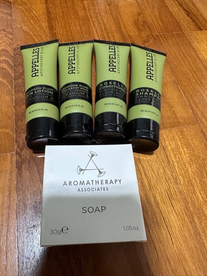 Appelles travel sized shampoo, conditioner, body wash, skin lotion and ...