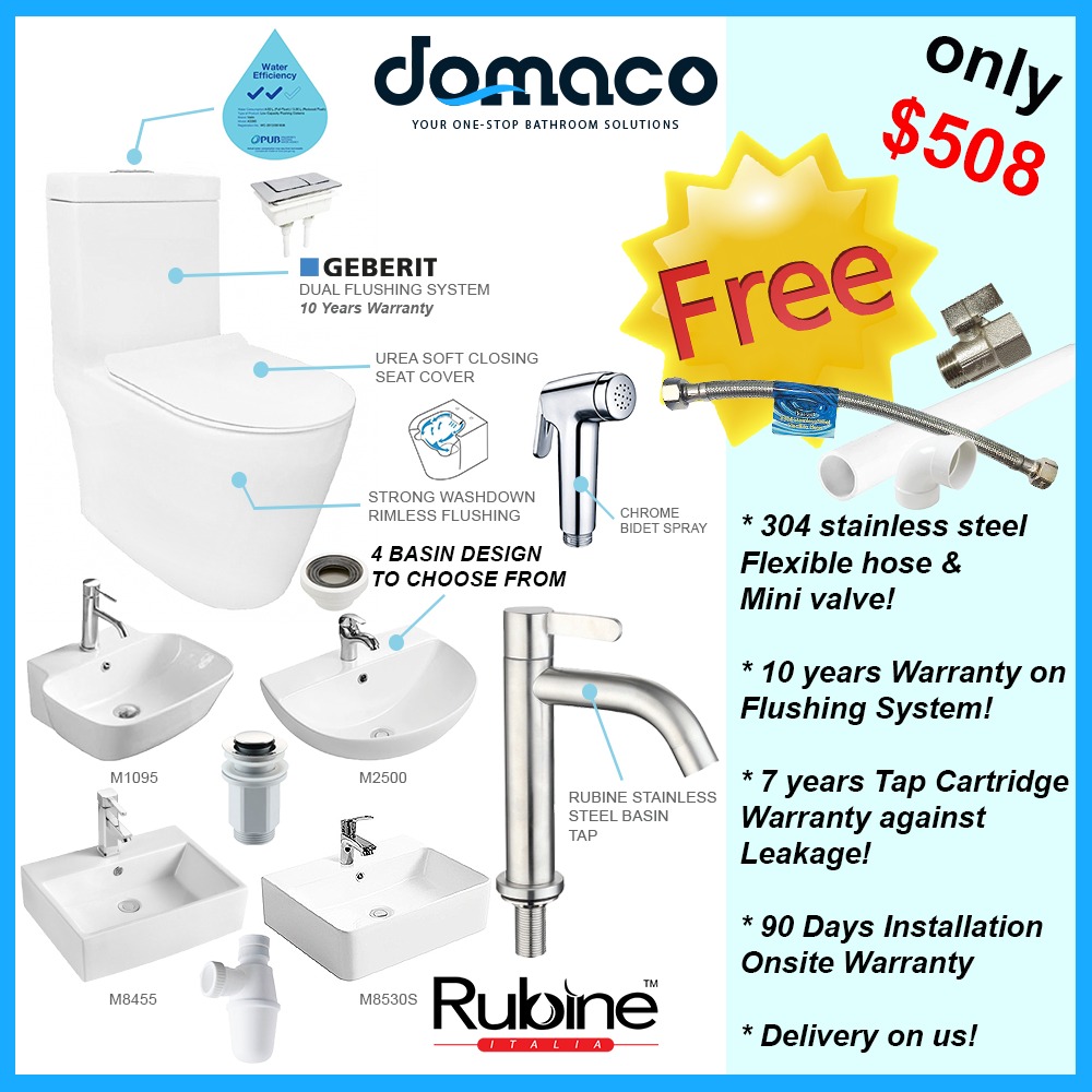 Best Seller 1-Piece Toilet Bowl & Basin Package, Furniture & Home ...