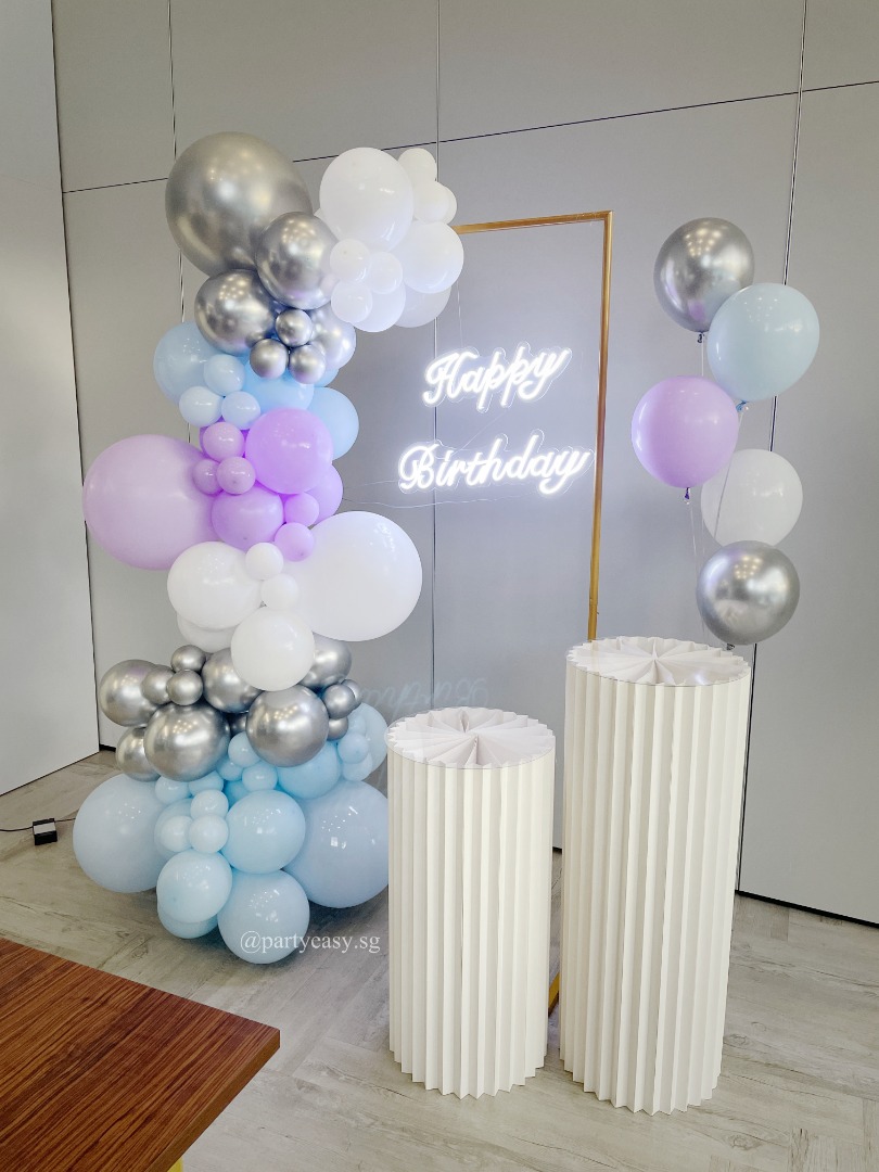 Birthday Party Setup Package with Backdrop and Balloon Garland LED ...