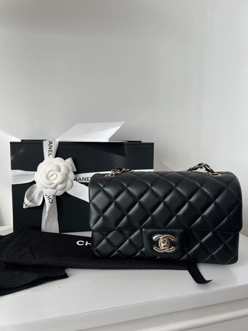 Chanel Mini Rectangle Black Lambskin, Luxury, Bags & Wallets on Carousell