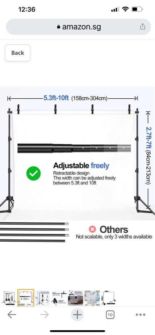 Emart Photo backdrop banner stand 10x8ft adjustable, Furniture & Home ...