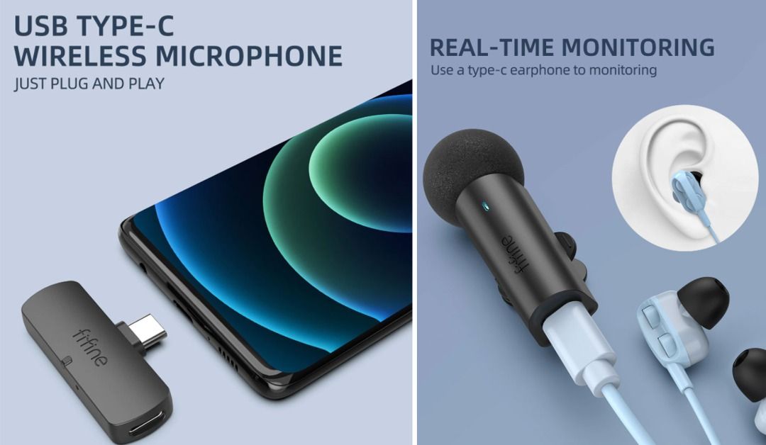 FIFINE M6 Mini Wireless USB Microphone Type C Charging Real Time ...