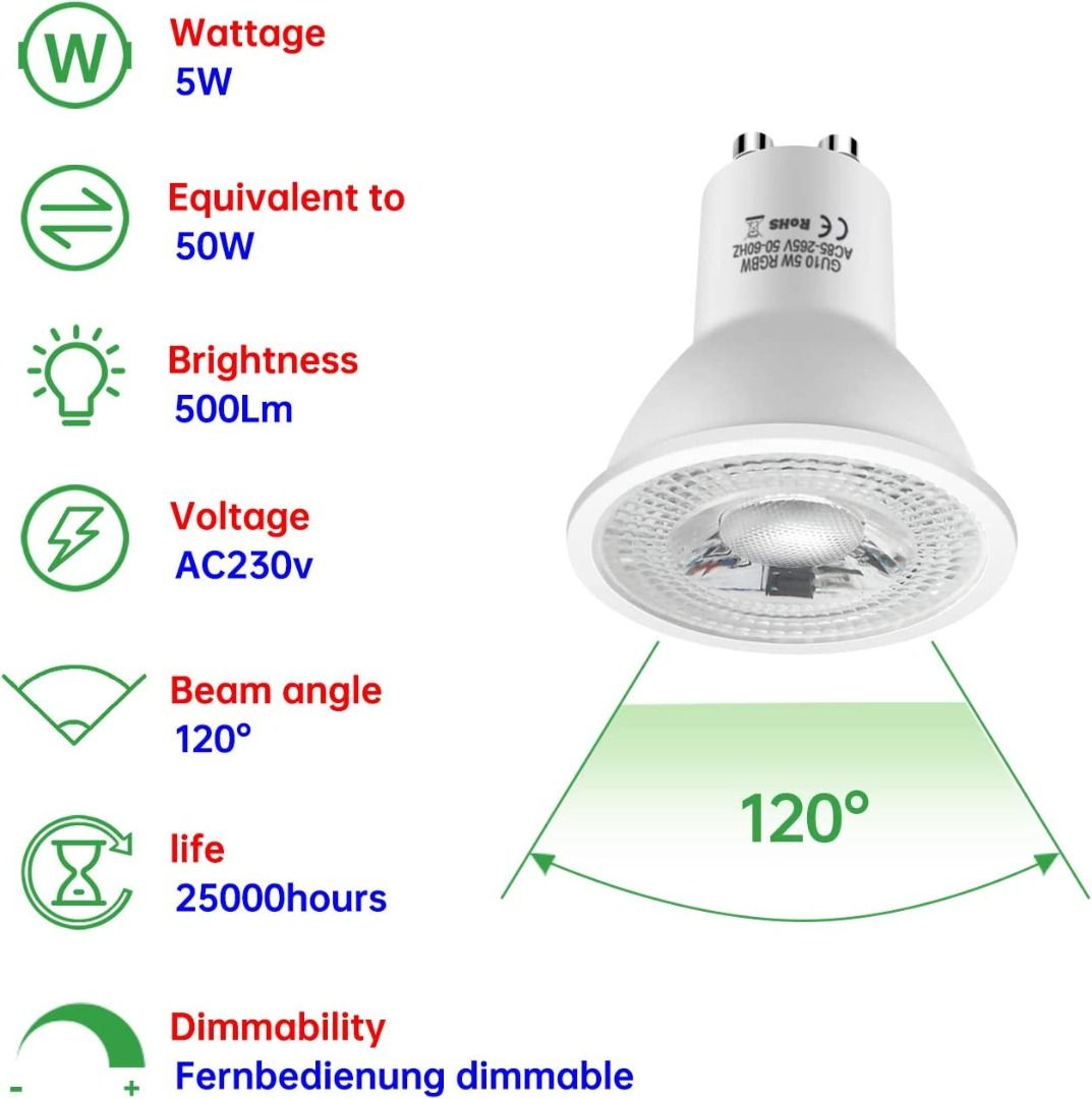 GU10 Colour Changing led Bulb,5W dimmable gu10 led Bulbs,Equivalent 50 ...