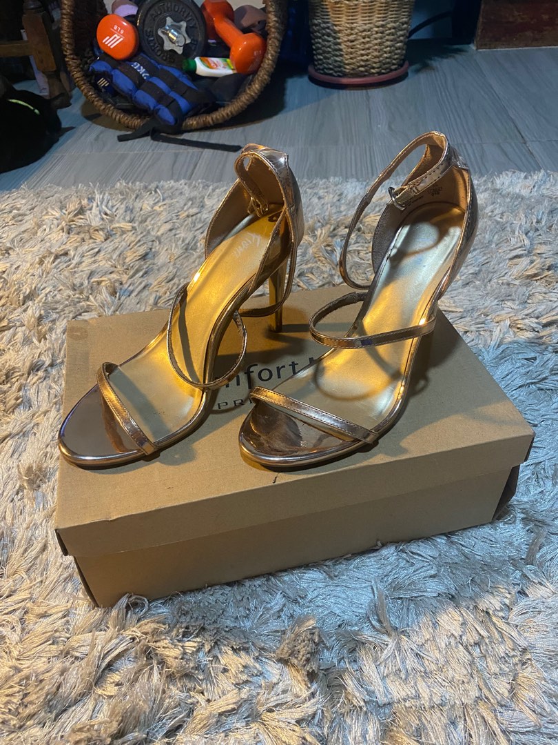 High Heel Stilettos sandals gold with strap, Women's Fashion, Footwear ...