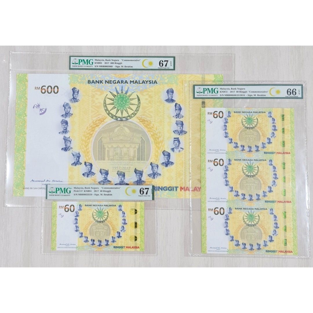 Malaysia 60th Anniversary Commemorative Banknotes " RM600, RM60 Uncut ...
