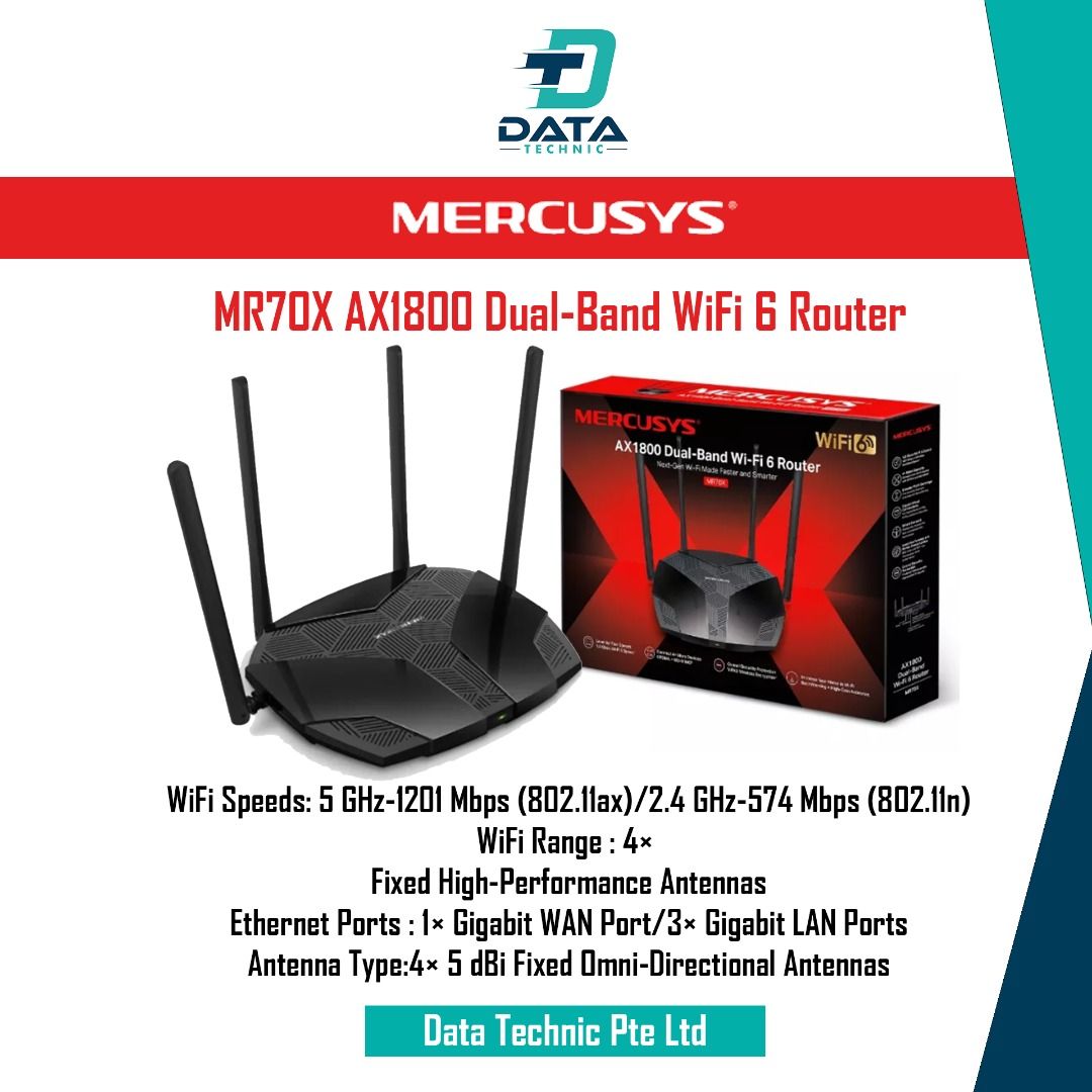Mercusys MR70X AX1800 Dual-Band WiFi 6 Router, Computers & Tech, Parts ...