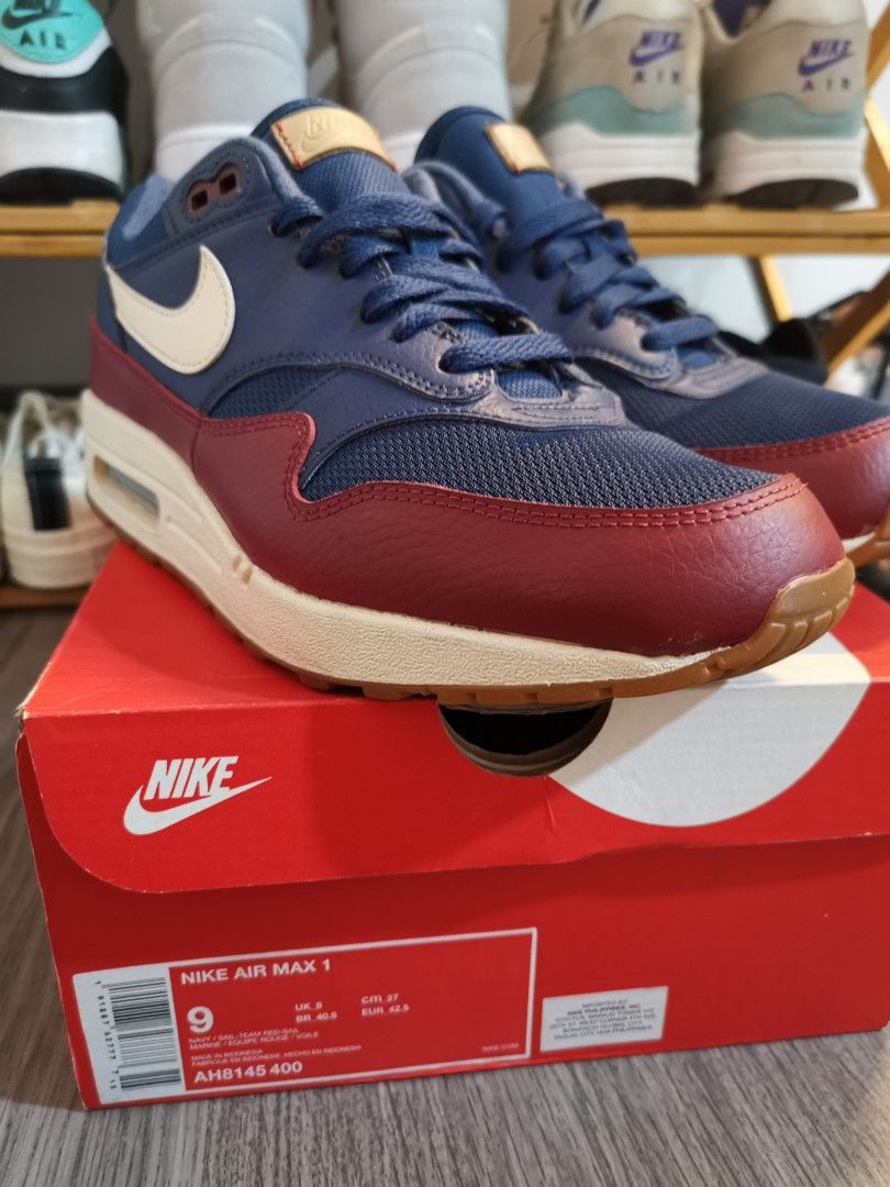 Nike Airmax 1 navy red sail, Men's Fashion, Footwear, Sneakers on Carousell