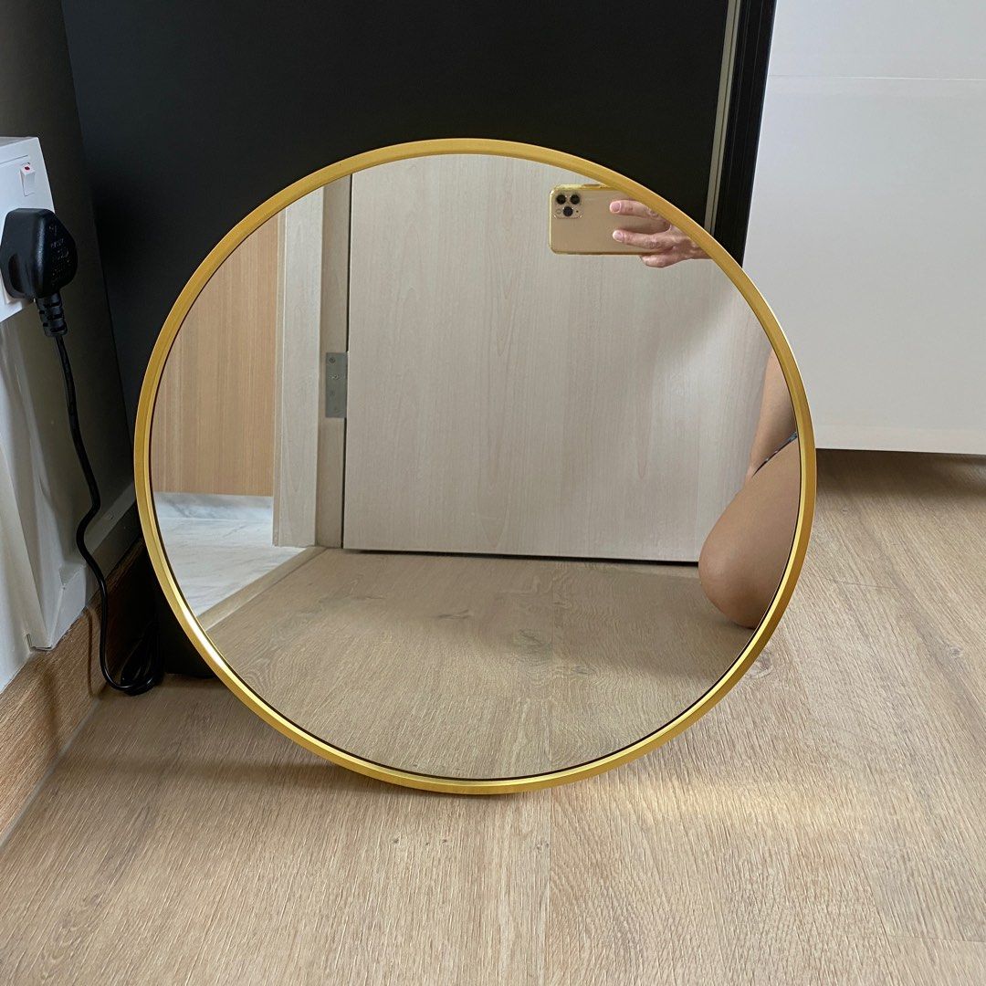 Nordic gold frame round mirror 40cm, Furniture & Home Living, Home ...