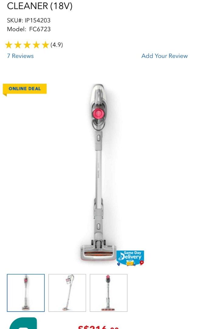 Philips SpeedPro Cordless Stick 2 in 1 Vacuum Cleaner of 18V FC6723, TV ...