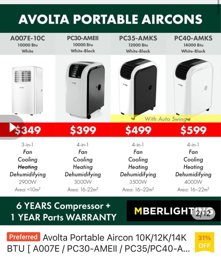 Portable Aircon - AVOLTA A007E-10C 3-IN-1 PORTABLE AIRCON 10000BTU, TV ...