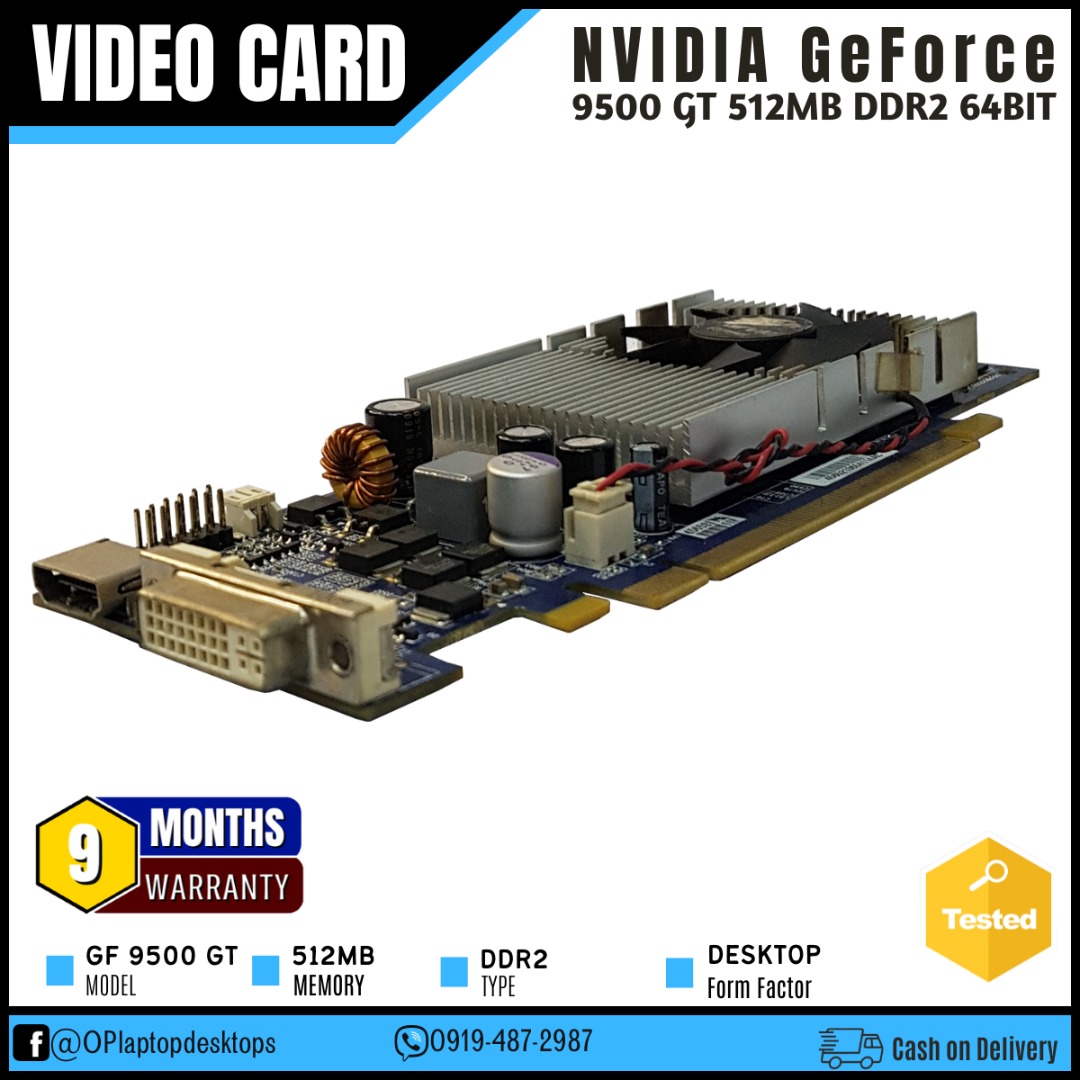 Pre Owned GeForce 9500GT 512MB 64BIT DDR2 (No VGA Port) Low Profile Video Card, Computers & Tech ...