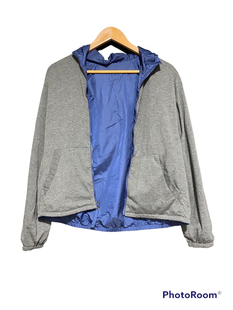 Reversible Grey - Blue Jacket with Hoodie, Men's Fashion, Coats ...