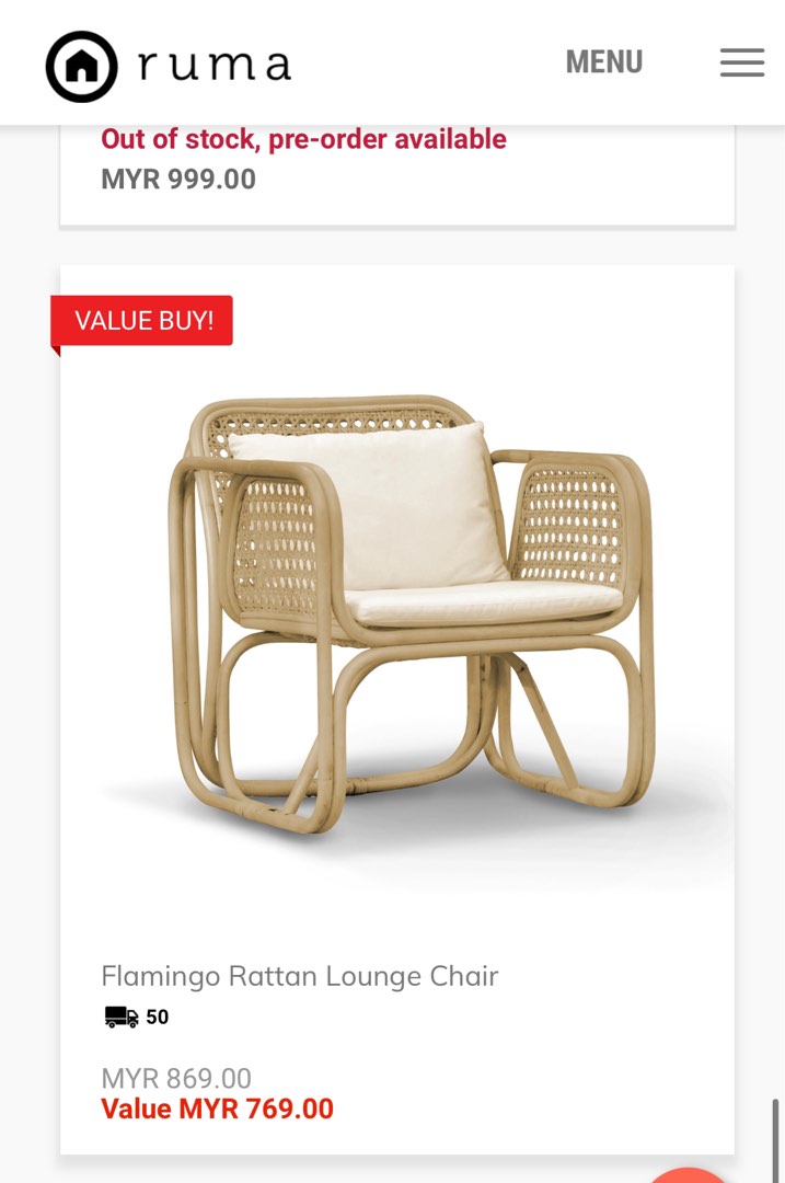 RUMA Home Flamingo Rattan Lounge Chair, Furniture & Home Living ...