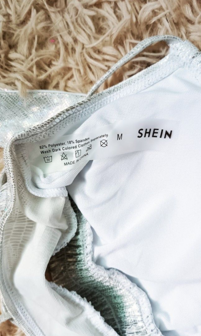 SHEIN Shiny Silver Holographic Bikini, Women's Fashion, Swimwear ...