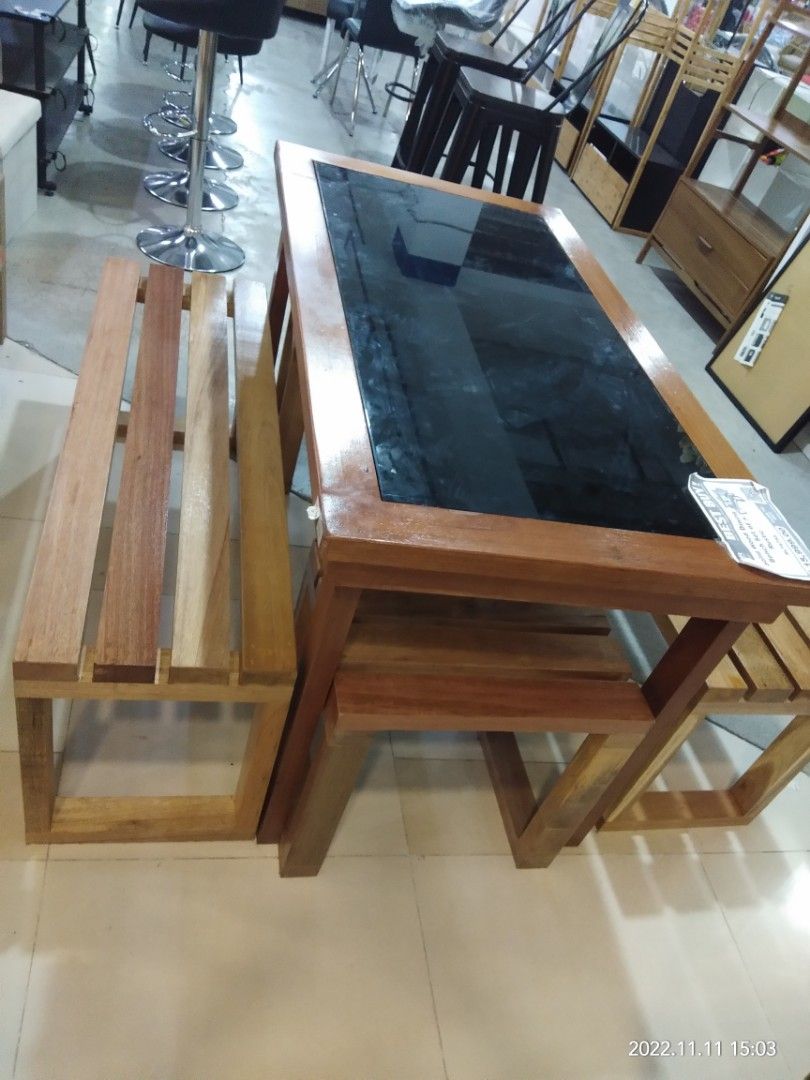 Solid wooden dining bench set of 5 rustic Mode of payment Cash Gcash ...