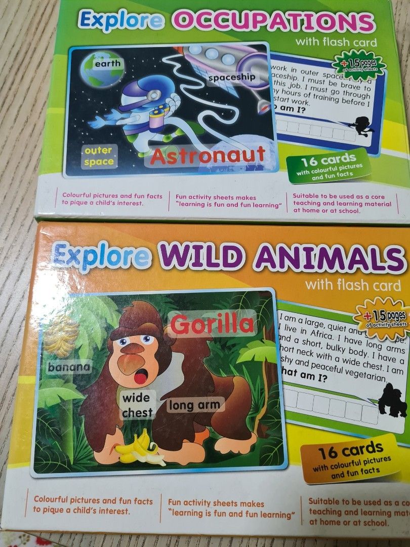 Three items: Stackers, riddle flashcards on wild animals and ...
