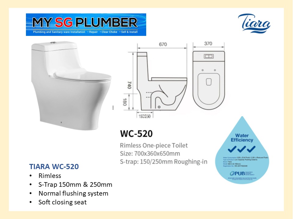 TIARA WC-520 RIMLESS TOILET BOWL, Furniture & Home Living, Bathroom ...