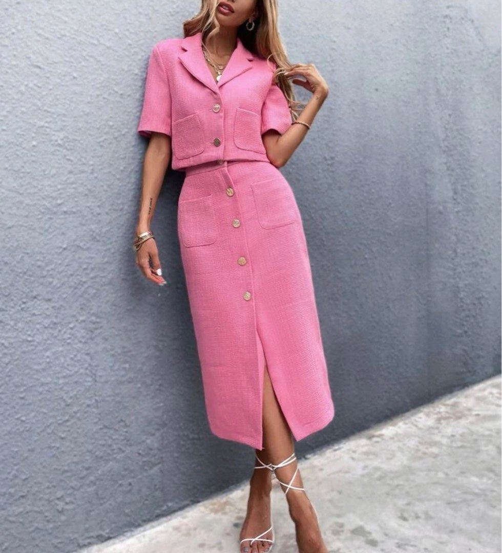 HEART EVANGELISTA PEG TWEED COORDS COORDINATES SET TOP SKIRT PINK SEMI ...
