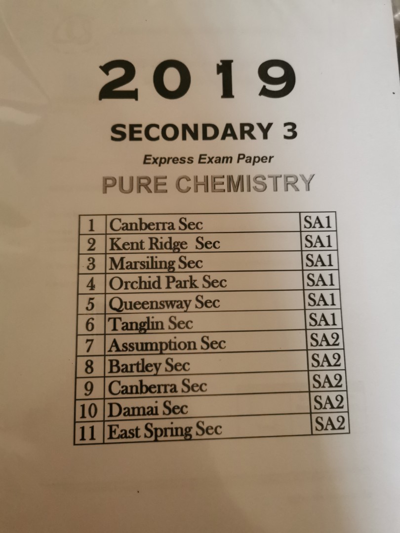 2019 sec3 exp pure chemistry paper, Hobbies & Toys, Books & Magazines, Assessment Books on Carousell