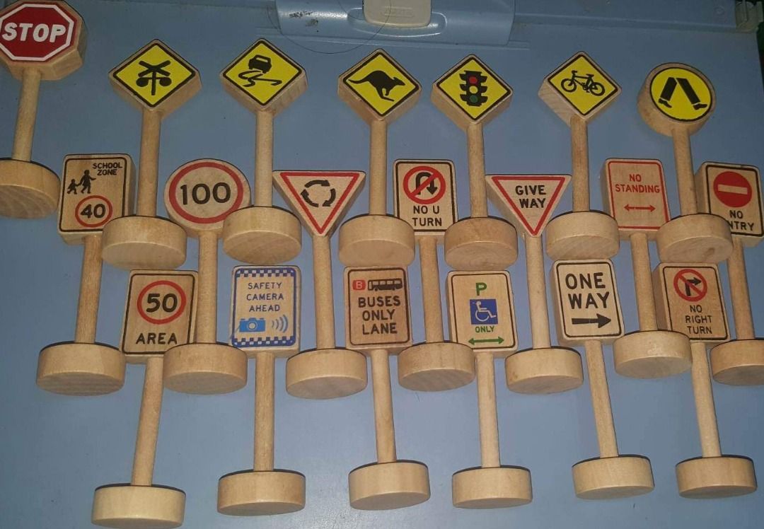 20pcs Wooden Traffic Signs designed in Australia, Hobbies & Toys, Toys ...