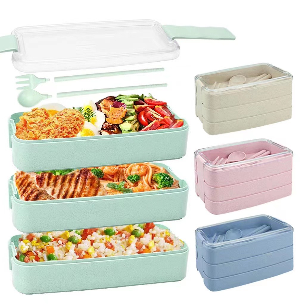 3 Layer Bento Box Lightweight Food Container with Spoon Fork, Furniture ...