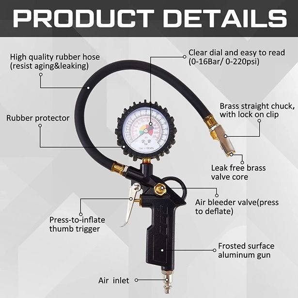 AIR TIRE INFLATOR WITH PRESSURE GAUGE/ AIR TYRE CHUCK INFLATOR WITH ...