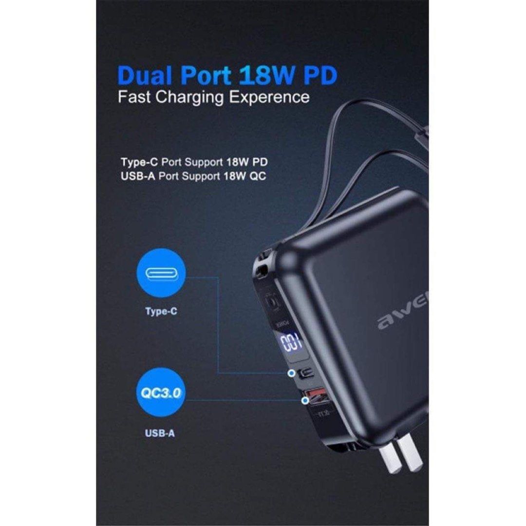 AWEI 15000MAH POWERBANK 4 IN 1 POWER BANK STYLISH MULTIFUNCTION LED ...