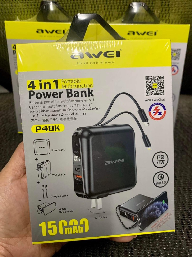 AWEI 15000MAH POWERBANK 4 IN 1 POWER BANK STYLISH MULTIFUNCTION LED ...