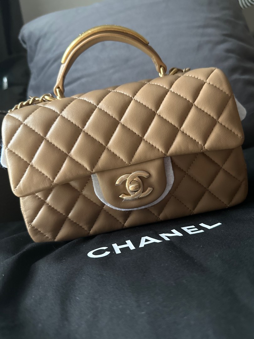Chanel Mini Top Handle in beige, Luxury, Bags & Wallets on Carousell