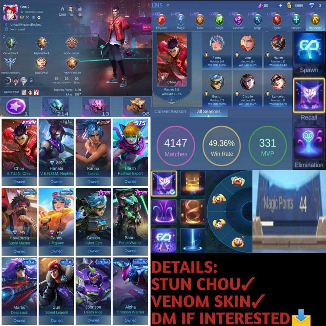 Cheap Mobile Legends Account | Beginner Account , STUN Chou , Epic ...