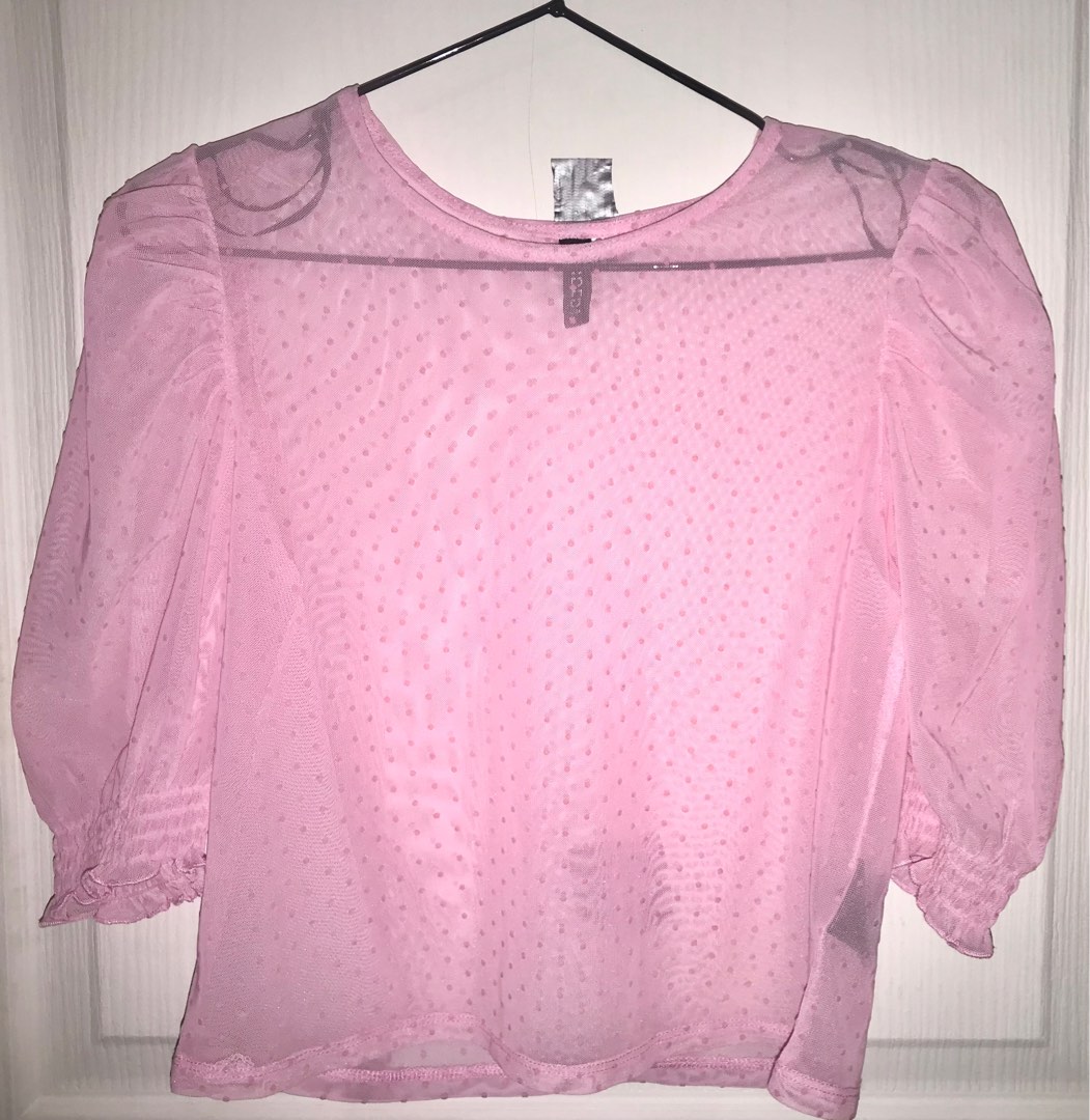 H&M see through pink mesh top, Women's Fashion, Tops, Blouses on Carousell