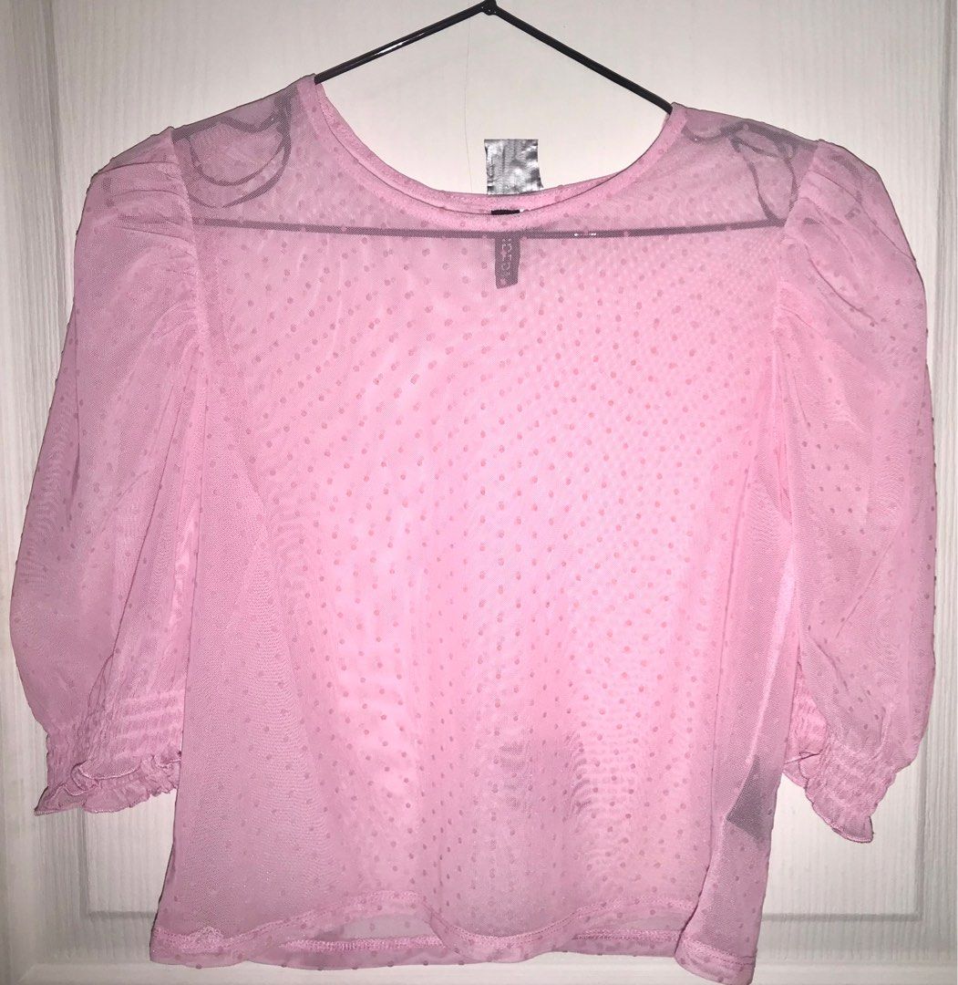 H&M see through pink mesh top, Women's Fashion, Tops, Blouses on Carousell