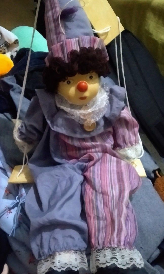 Large vintage clown on a swing, collectible doll wall hanging clown ...