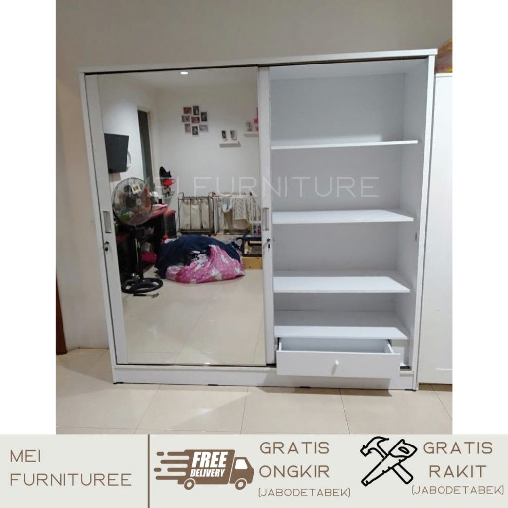 Lemari sliding door 2 pintu full cermin minimalis murah - Lemari ...