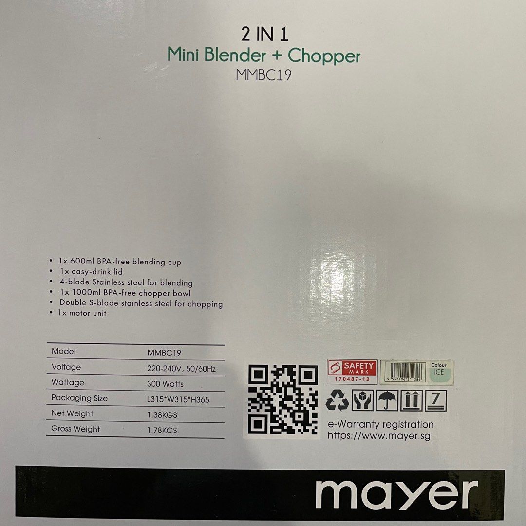 Mayer Mini 2-in-1 Blender Plus Chopper MMBC19, TV & Home Appliances ...