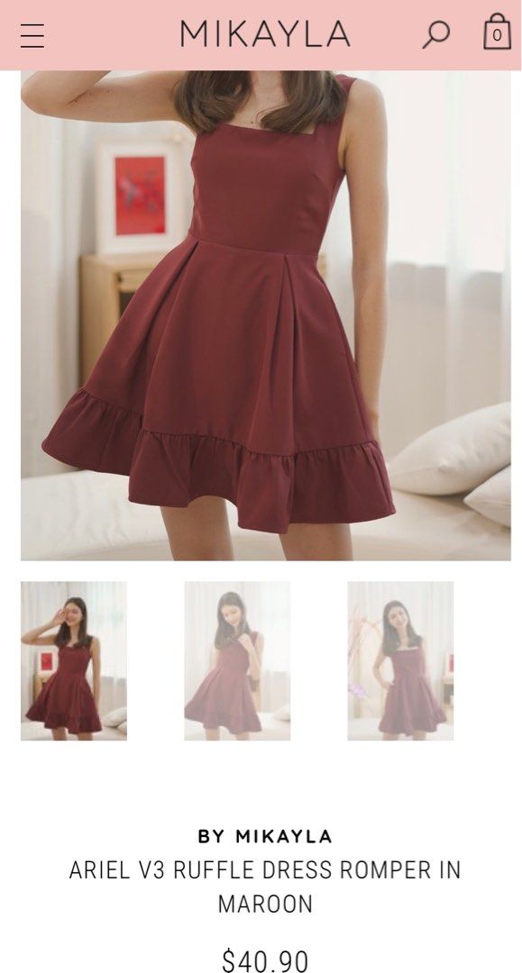 Mikayla ARIEL V3 RUFFLE DRESS ROMPER IN MAROON, Women's Fashion ...