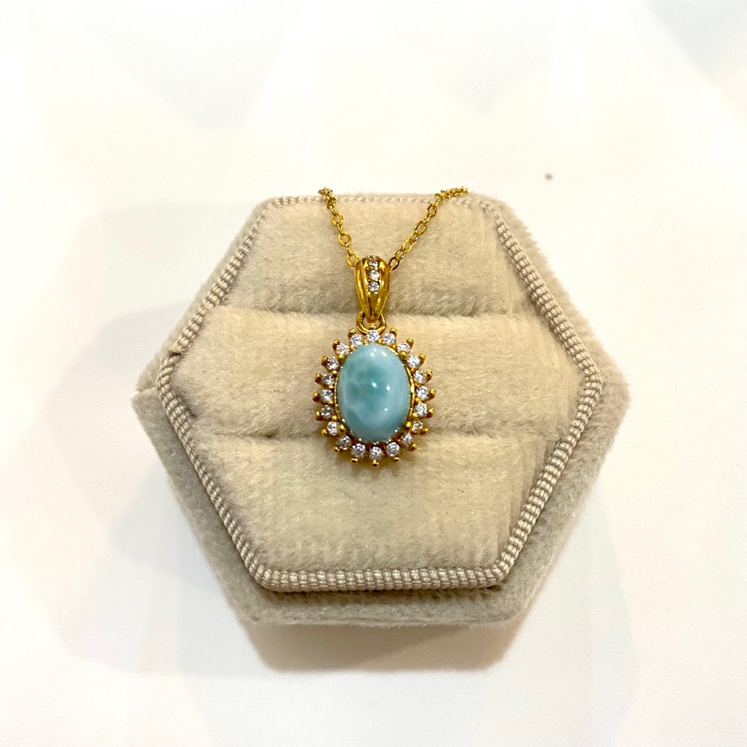 Natural Larimar Oval Necklace with Certificate of Authenticity, Women's ...