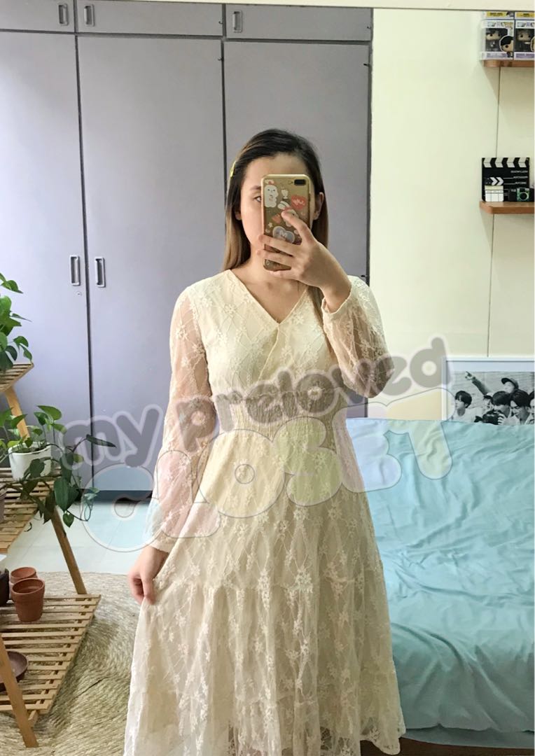 Premium Cream Lace Dress, Women's Fashion, Dresses & Sets, Dresses on ...