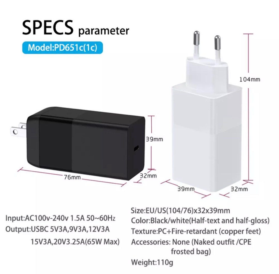Premium Quality PD 65W USB C GaN Charger Phone Laptop Type C Wall ...