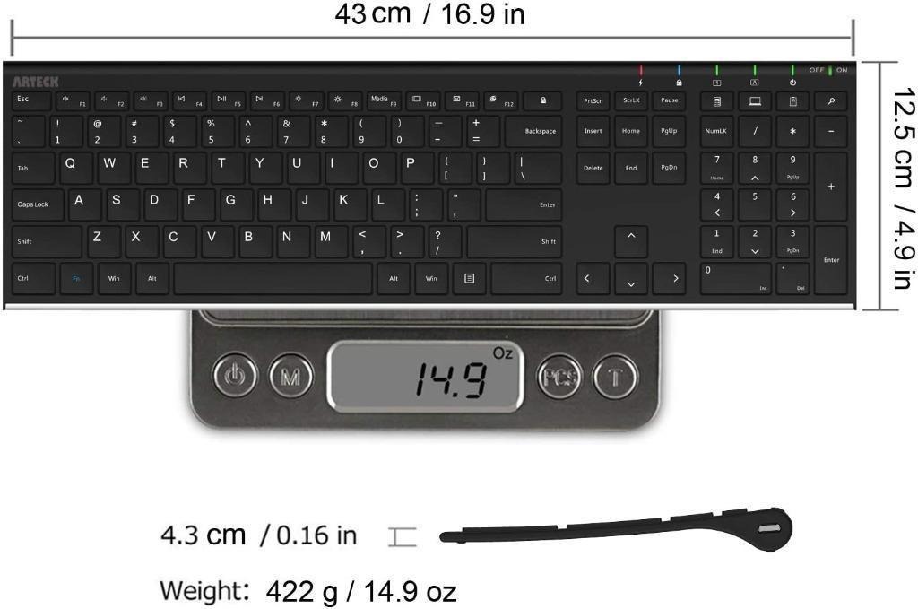 Ready Stock! Arteck 2.4G Wireless Keyboard Stainless Steel Ultra Slim ...