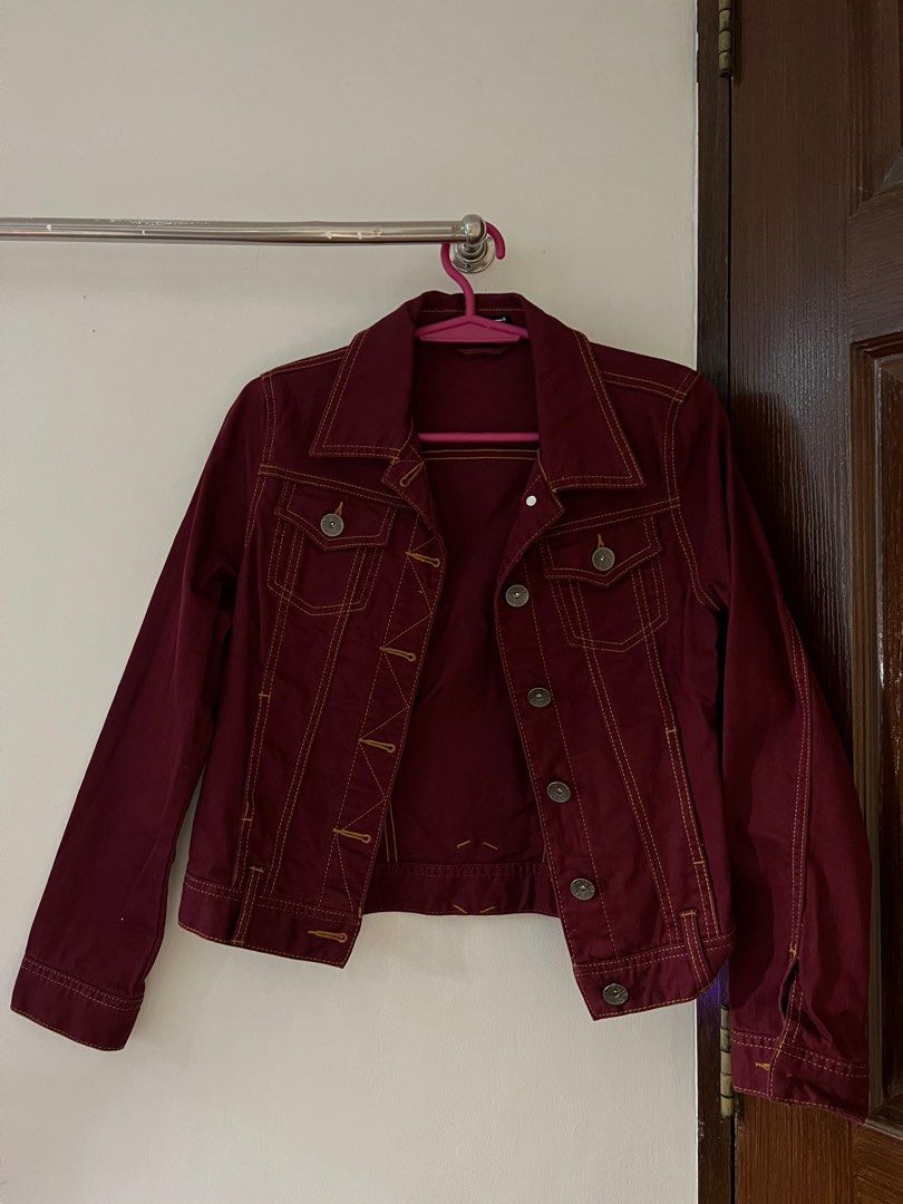 RED DENIM JACKET, Women's Fashion, Coats, Jackets and Outerwear on ...