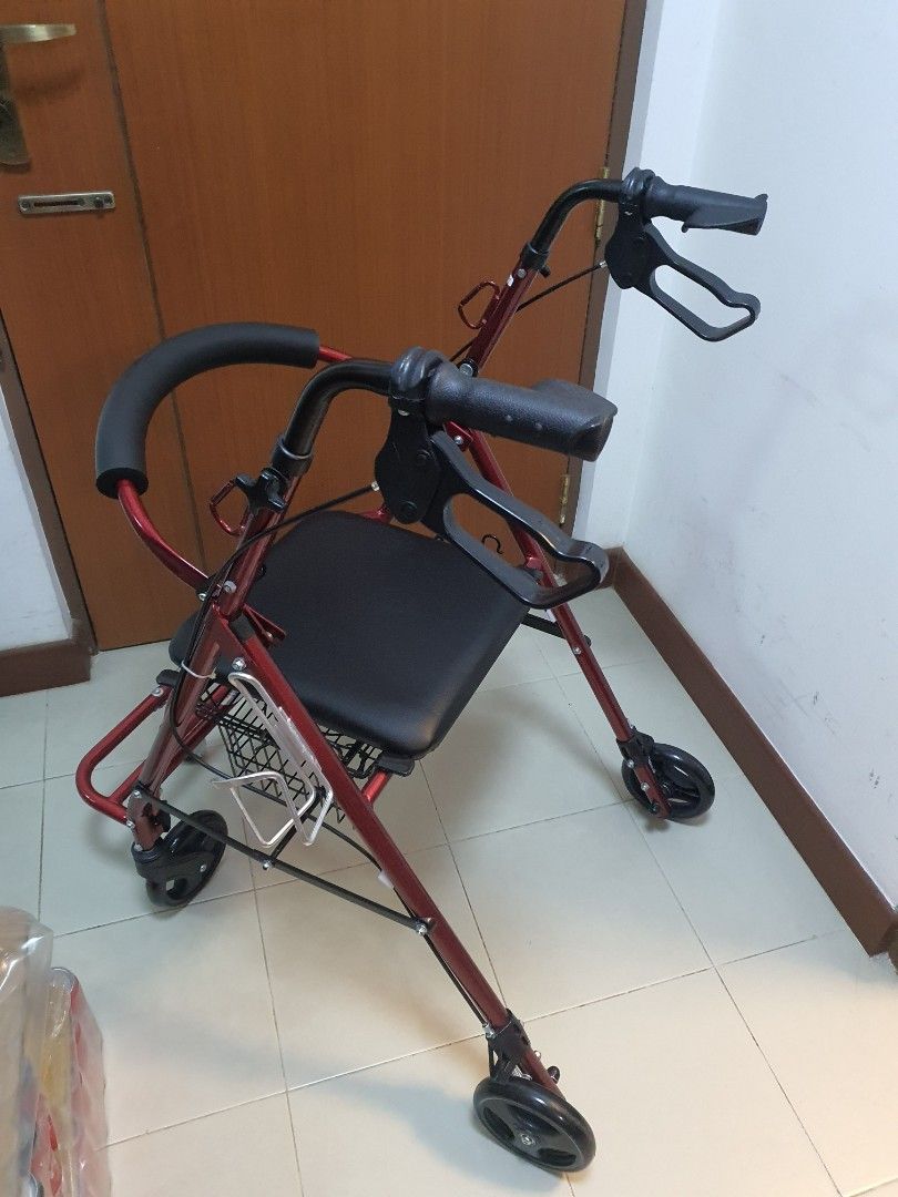 Red rollator walker (Eldercare)(Foldable), Health & Nutrition ...