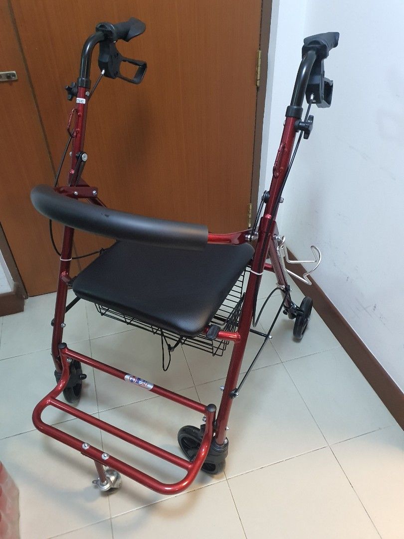 Red rollator walker (Eldercare)(Foldable), Health & Nutrition ...