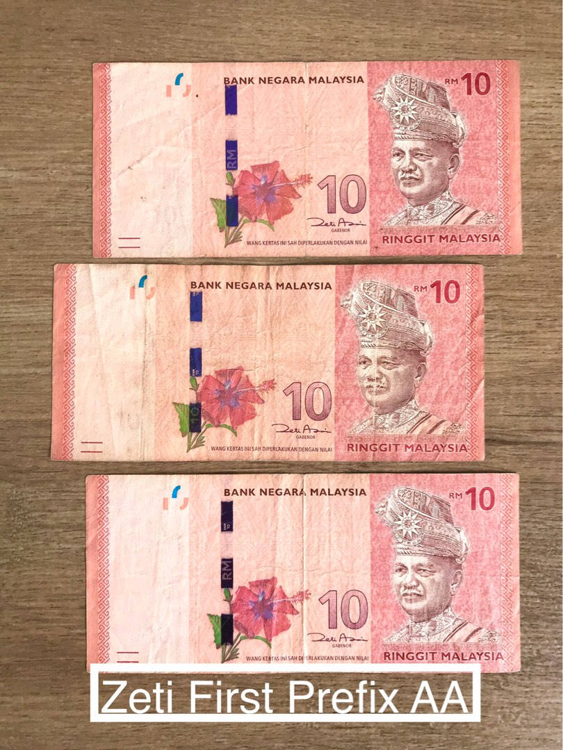 RM 10 First Prefix AA Sepuluh Ringgit Malaysia Zeti RM10 Series 12th ...